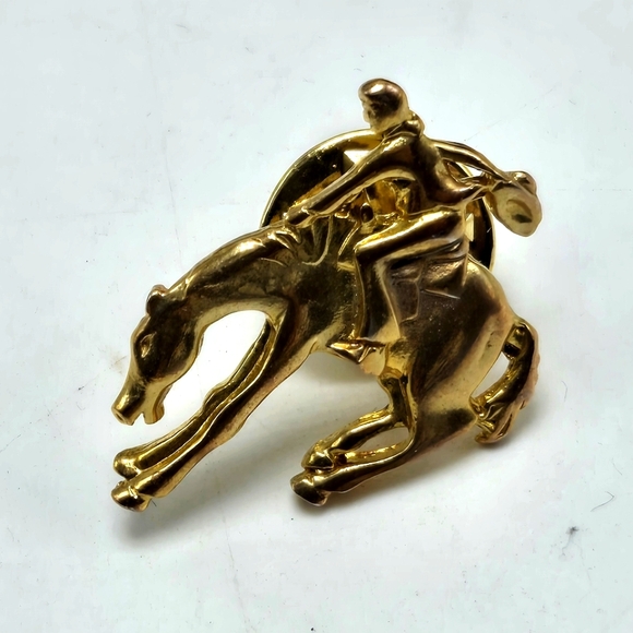 Vintage | Jewelry | 8s Saddle Bronc Rider Lapel Pin Rodeo Cowboy Gold ...